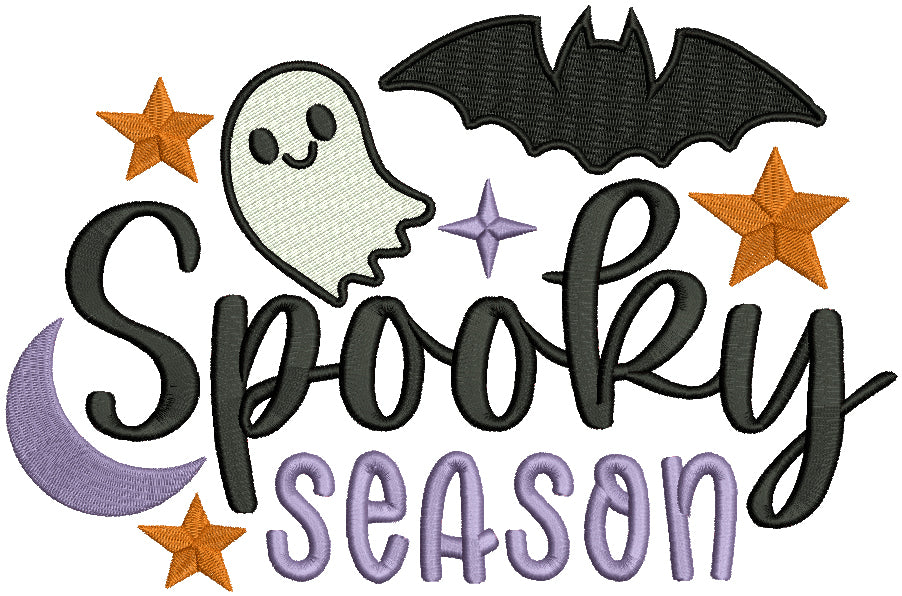 Spooky Season Ghost And Bat Halloween Filled Machine Embroidery Design