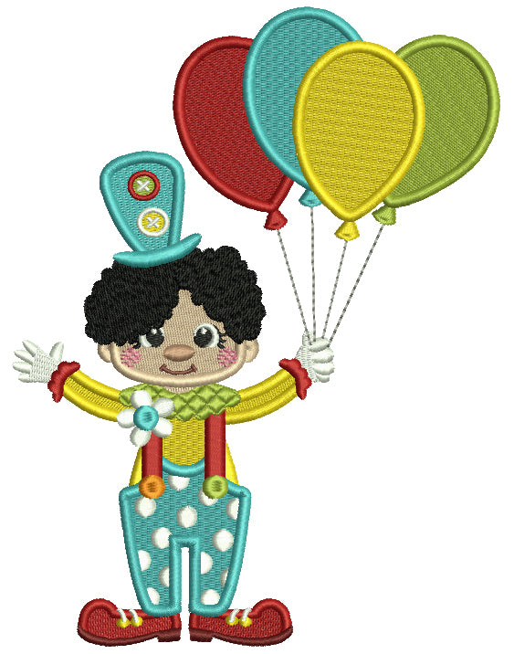 Circus Boy Holding Balloons And Wearing Tall Hat Filled Machine Embroi ...