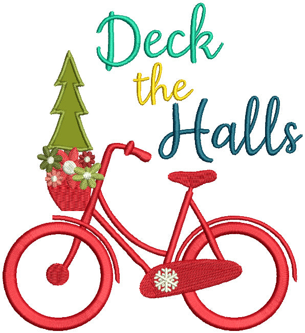 Deck The Halls Bicycle And Christmas Tree Applique Machine Embroidery ...