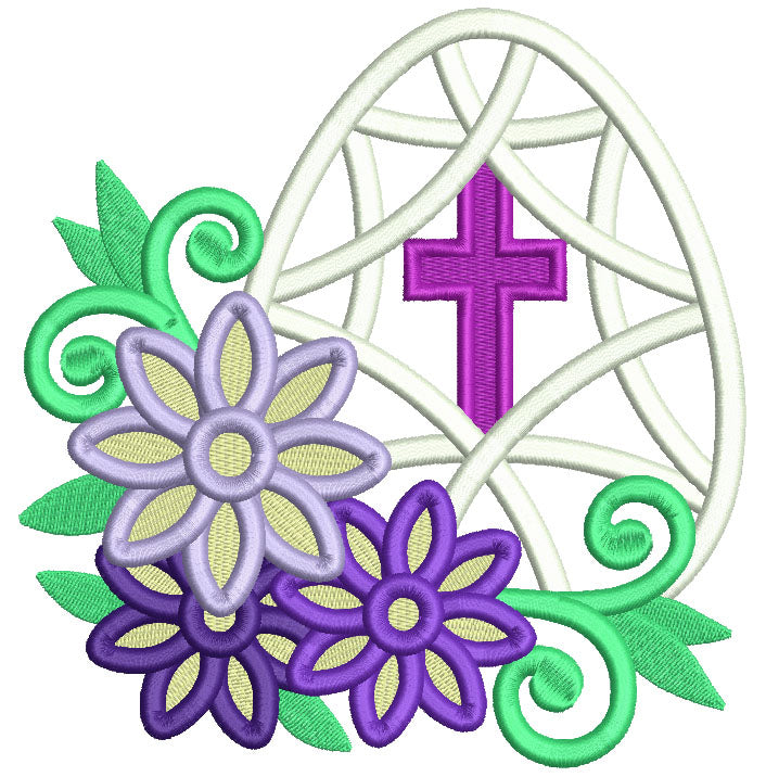 Easter Egg With a Cross And Flowers Filled Machine Embroidery Design D ...