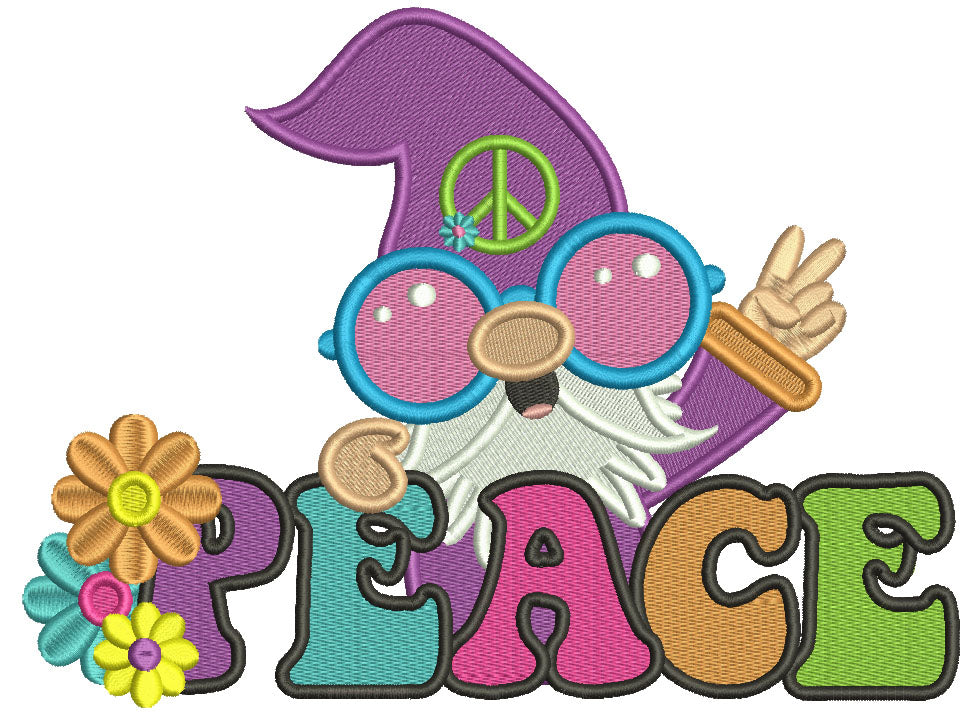 Gnome Peace Sign Filled Machine Embroidery Design Digitized Pattern ...