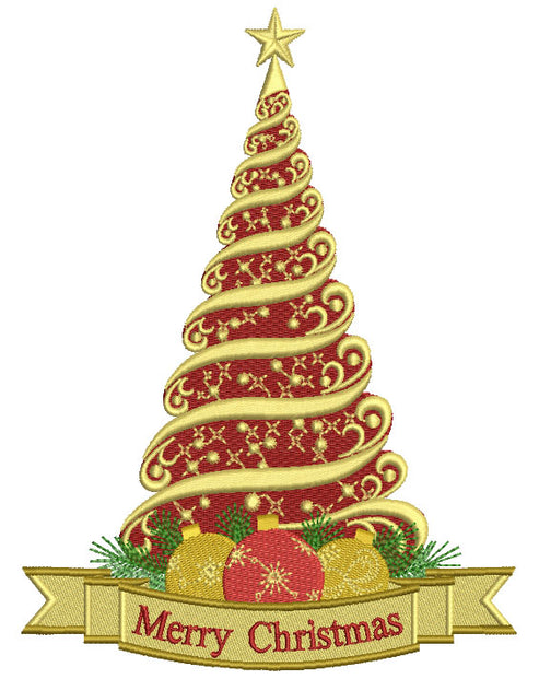 Merry Christmas Majestic Tree Filled Machine Embroidery Design Digitiz ...