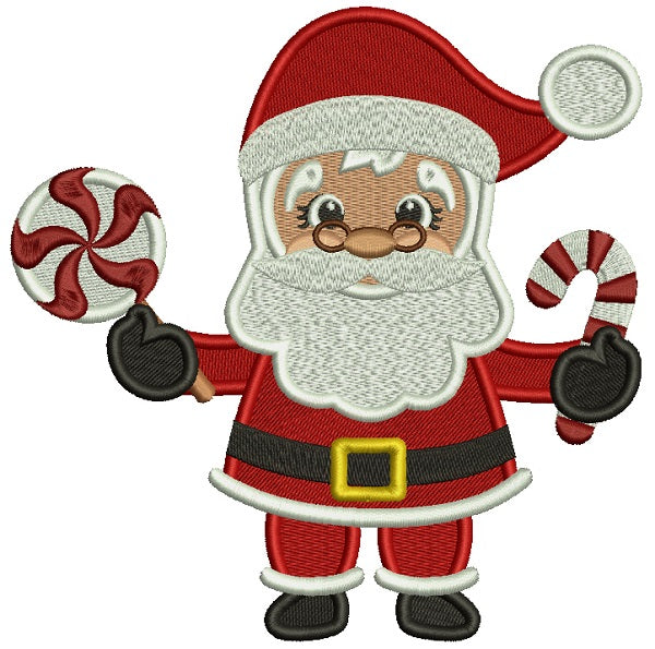 Santa Holding Candy Cane Christmas Tree Filled Christmas Machine Embro ...